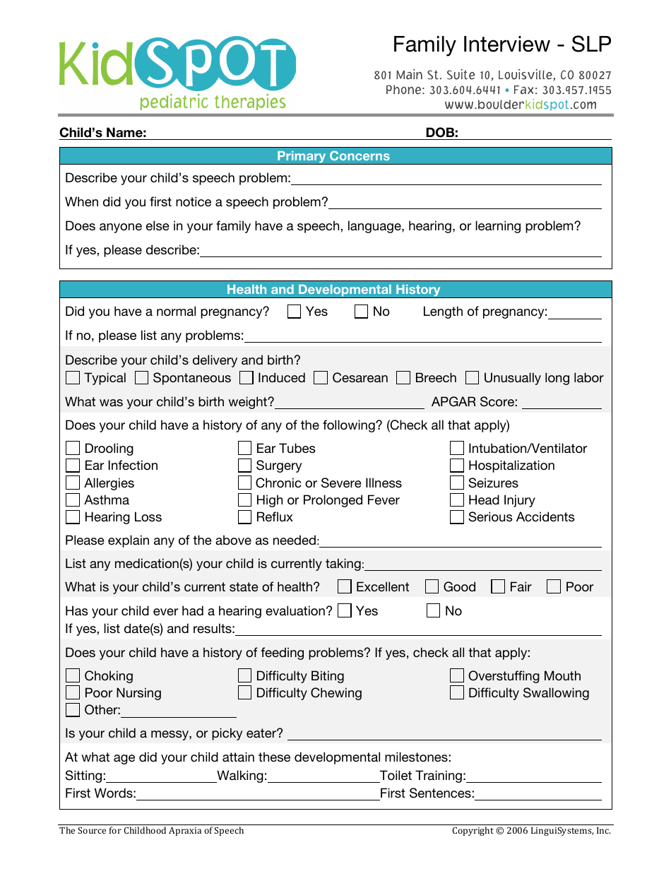 Slp Family Interview - Kidspot Download Printable PDF | Templateroller