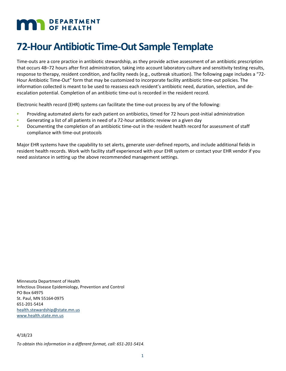 Minnesota 72-hour Antibiotic Time-Out Sample Template - Fill Out, Sign ...