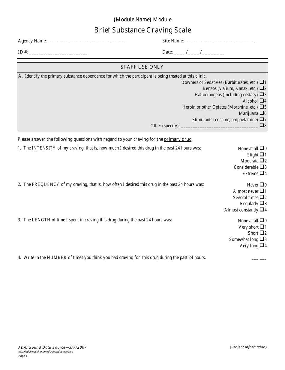 Brief Substance Craving Scale Download Printable PDF | Templateroller