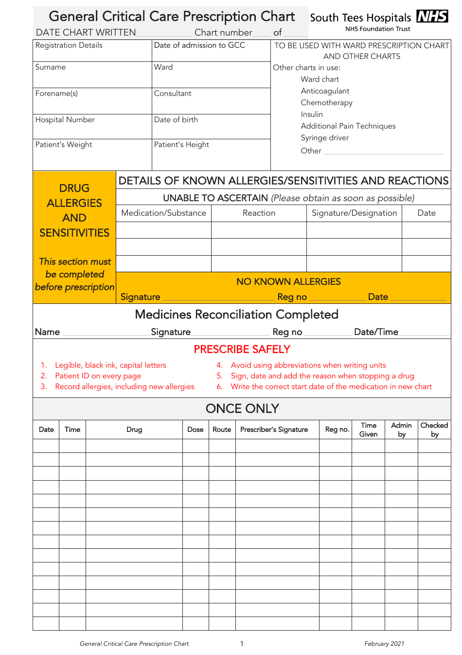 United Kingdom General Critical Care Prescription Chart - Fill Out ...