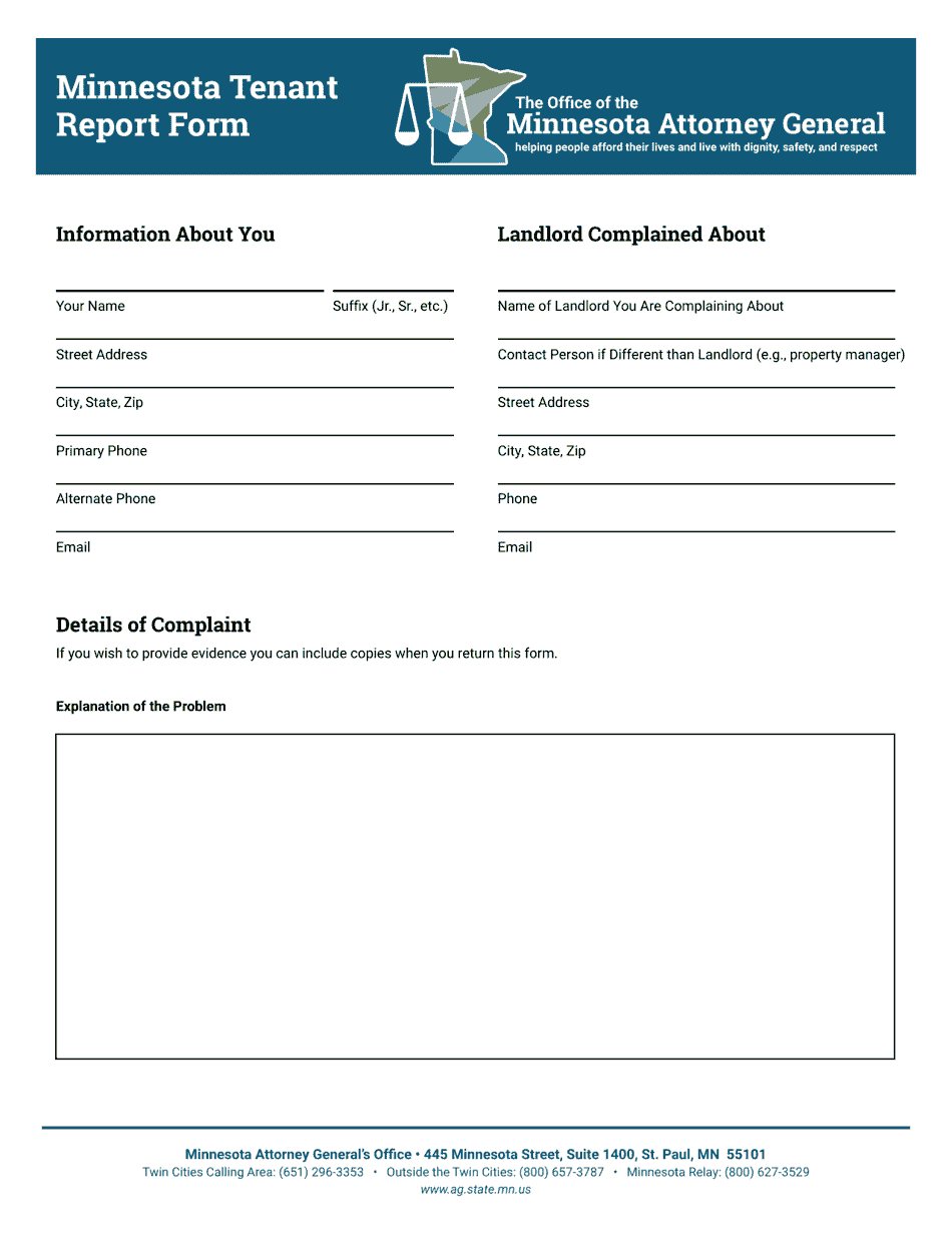 Minnesota Minnesota Tenant Report Form - Fill Out, Sign Online and ...