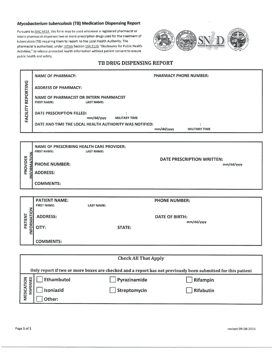 Nevada Tb Medication Dispensing Report - Fill Out, Sign Online and ...
