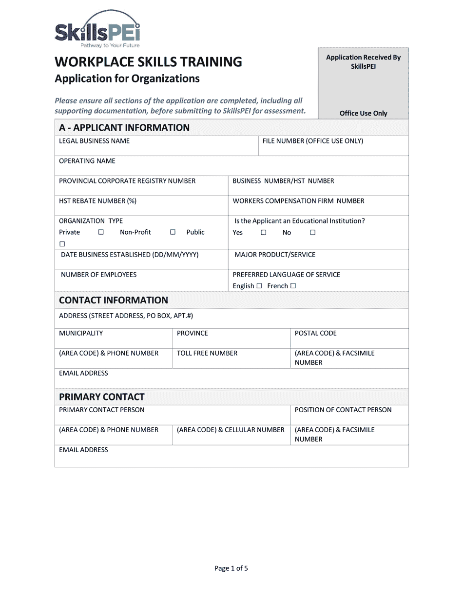 Prince Edward Island Canada Application for Organizations - Workplace ...