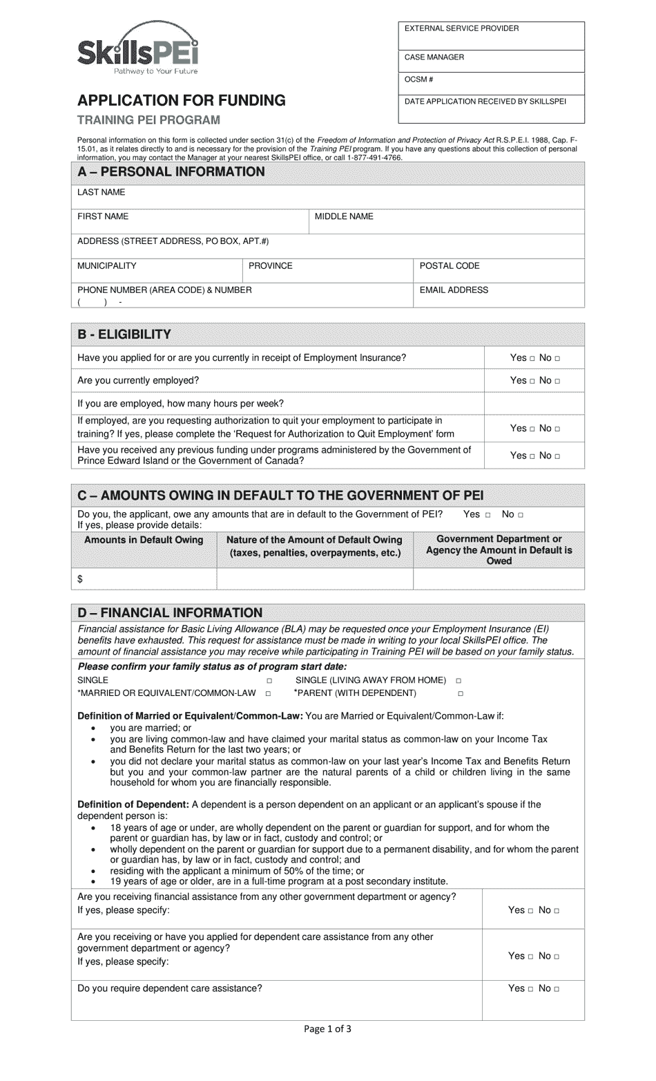 Prince Edward Island Canada Application for Funding - Training Pei Program - Fill Out, Sign ...