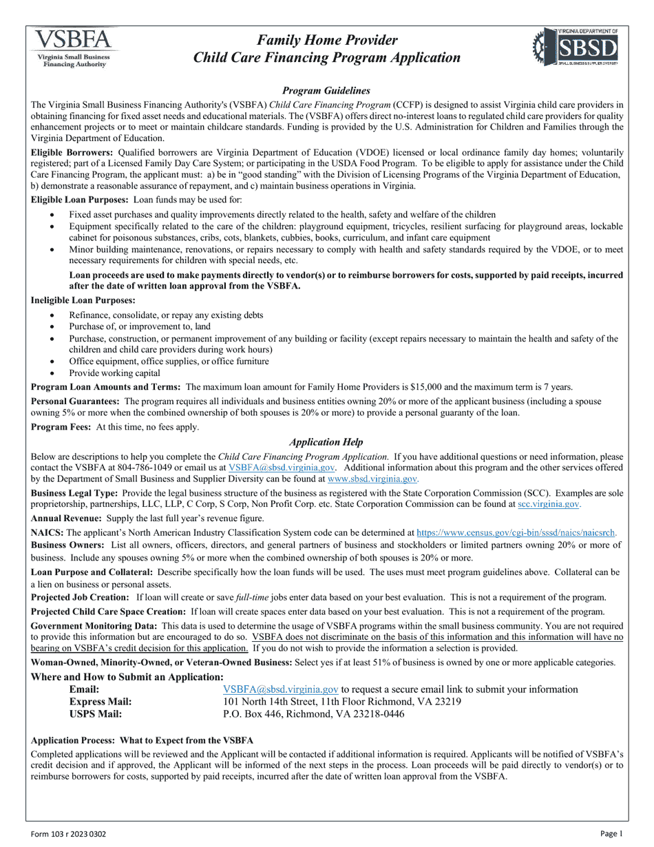 Form 103 - Fill Out, Sign Online and Download Fillable PDF, Virginia ...