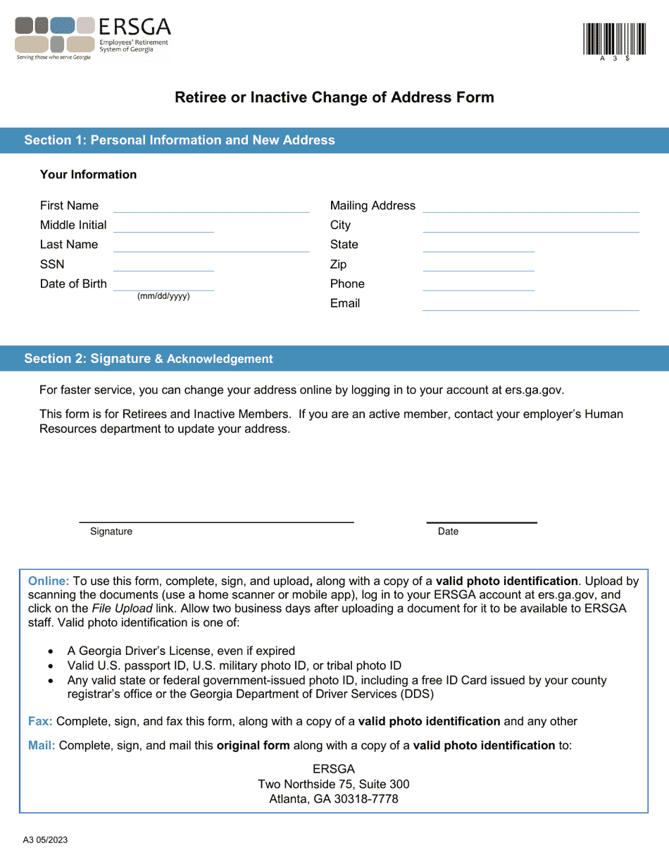 Form A3 Download Fillable PDF or Fill Online Retiree or Inactive Change ...