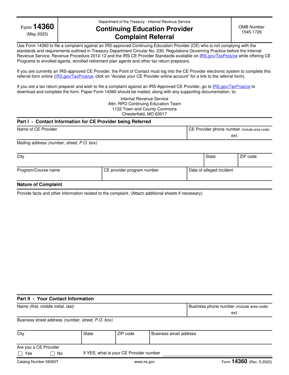 IRS Form 14360 Download Fillable PDF or Fill Online Continuing ...