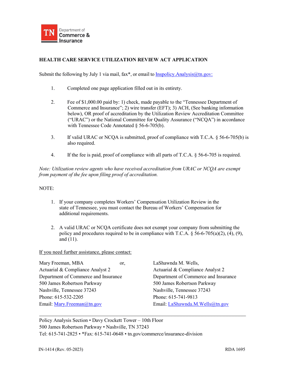 Form IN-1414 Download Printable PDF or Fill Online Health Care Service ...