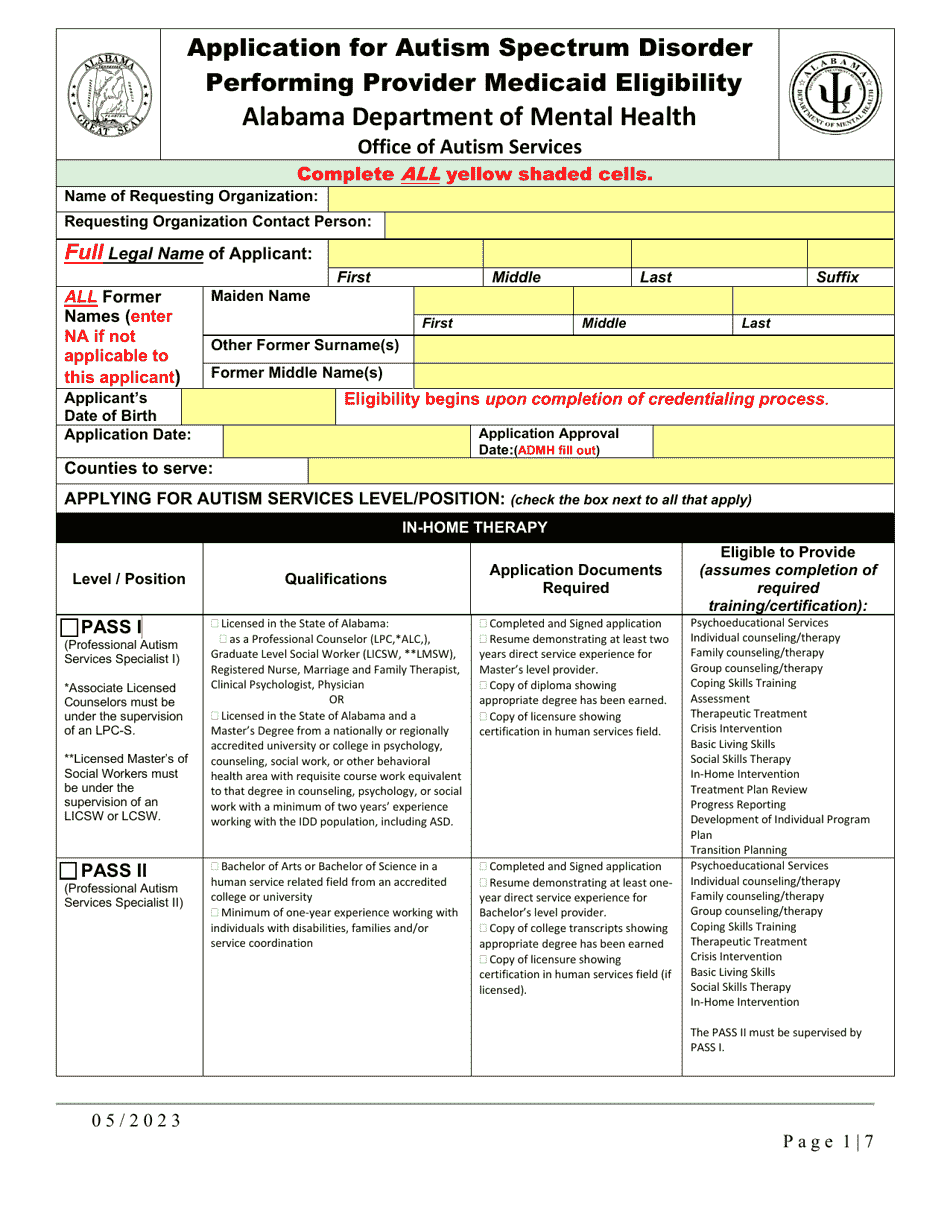 Alabama Application for Autism Spectrum Disorder Performing Provider ...