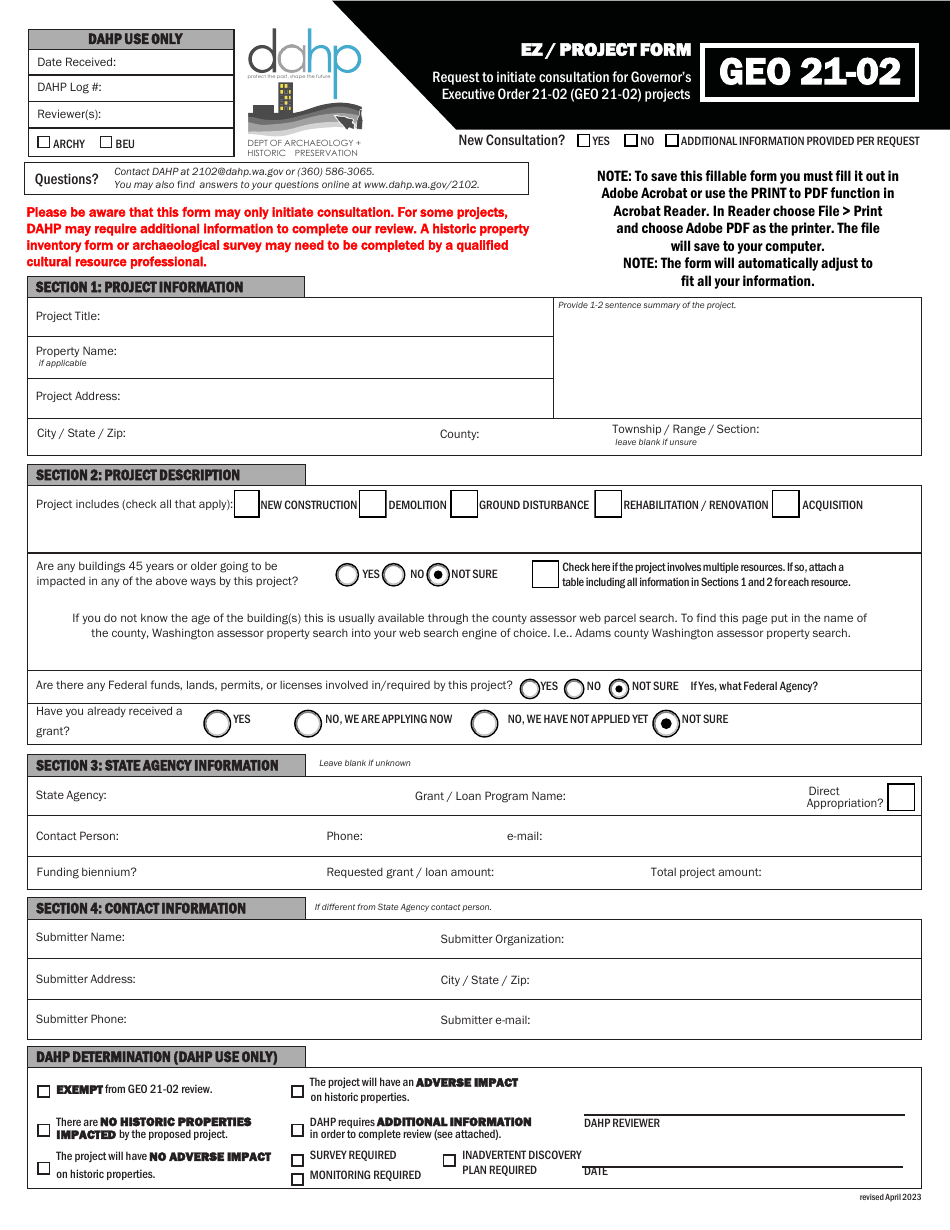 Washington Geo 21-02 Ez/Project Review Form - Fill Out, Sign Online and ...