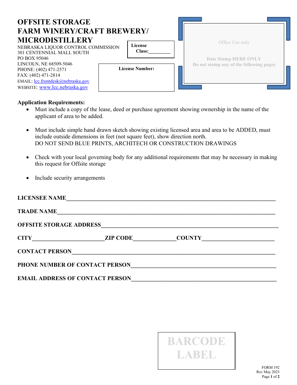 Form 192 - Fill Out, Sign Online and Download Fillable PDF, Nebraska ...