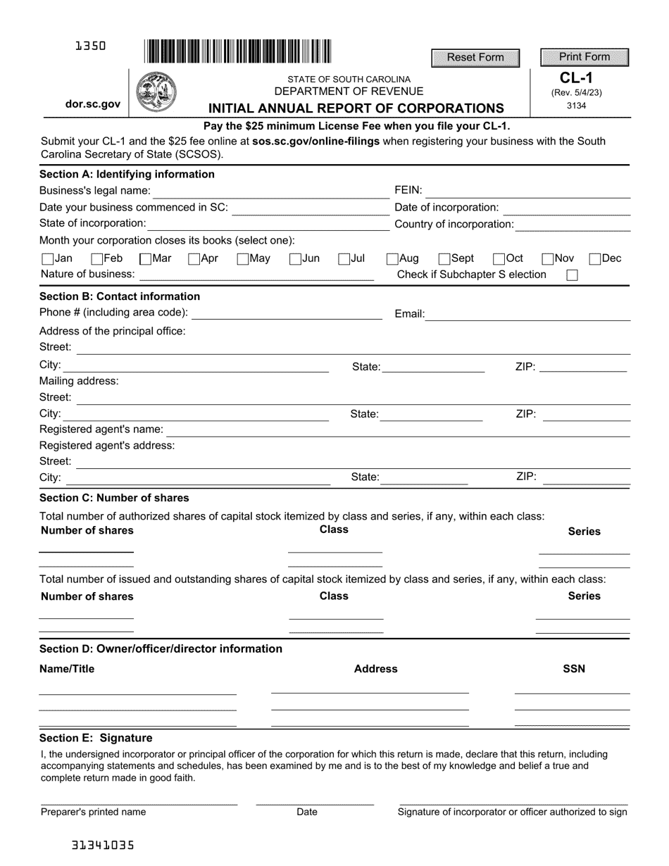 Form CL-1 Download Fillable PDF or Fill Online Initial Annual Report of ...