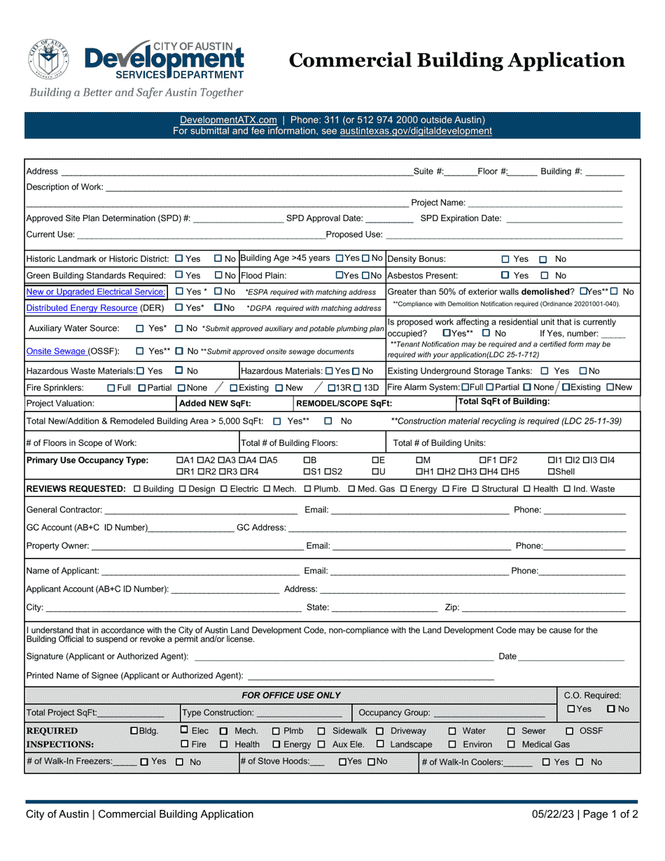 City of Austin, Texas Commercial Building Application - Fill Out, Sign ...