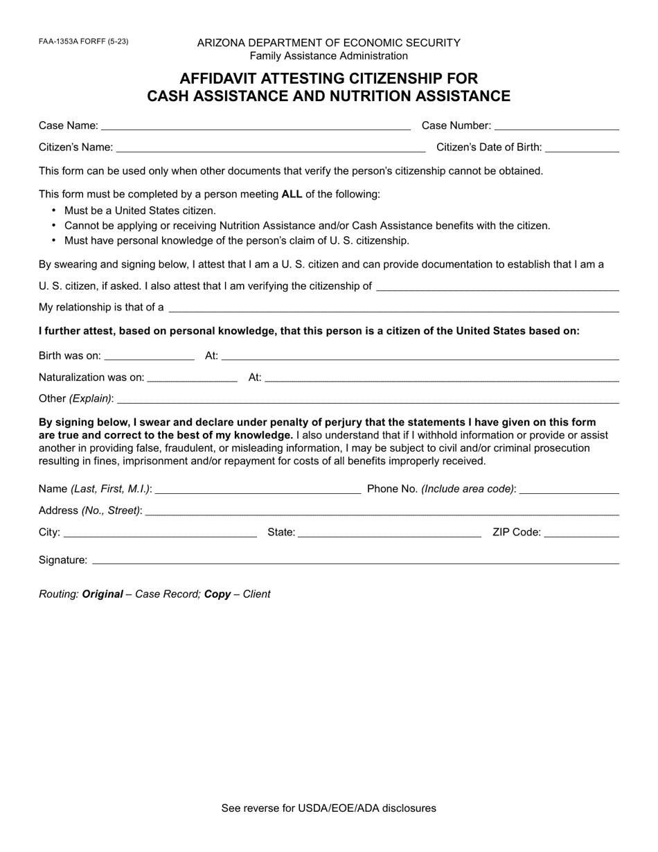 Form FAA-1353A - Fill Out, Sign Online and Download Fillable PDF ...