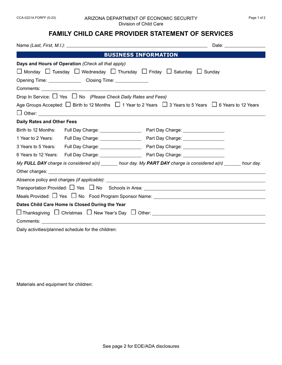 Form CCA-0221A - Fill Out, Sign Online and Download Fillable PDF ...