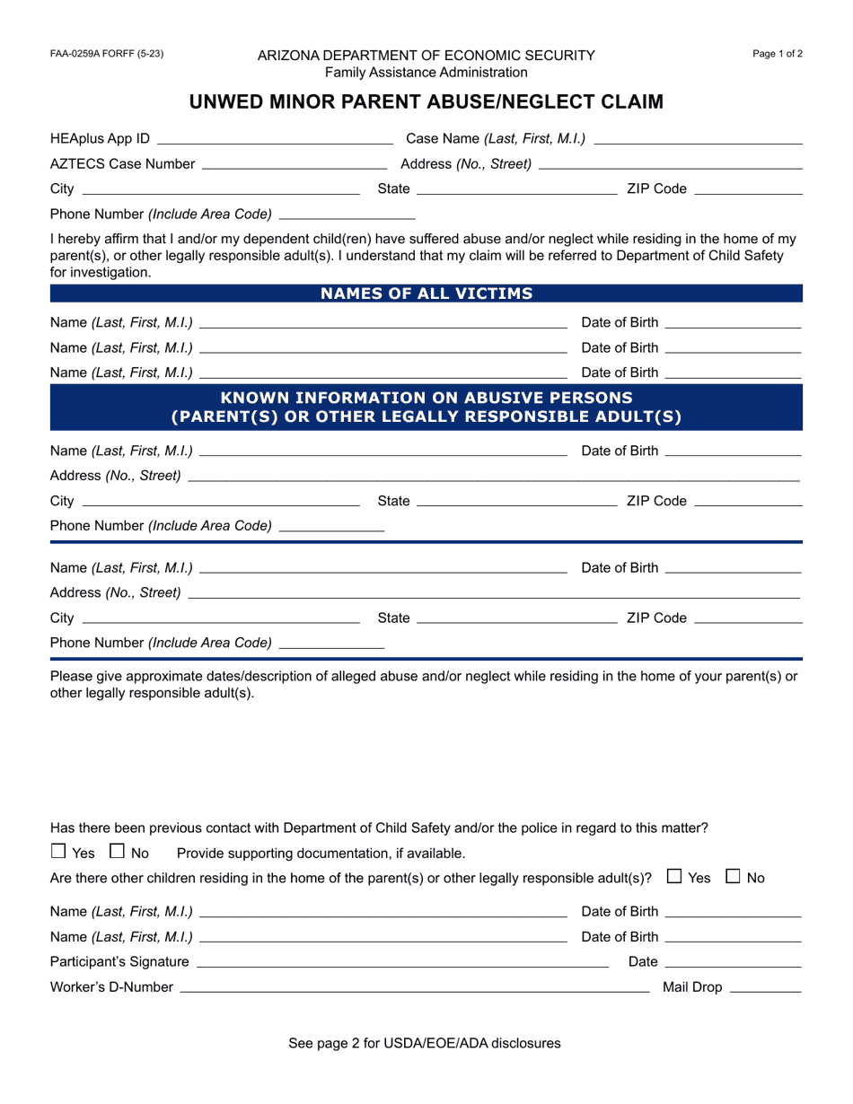 Form FAA-0259A - Fill Out, Sign Online and Download Fillable PDF ...