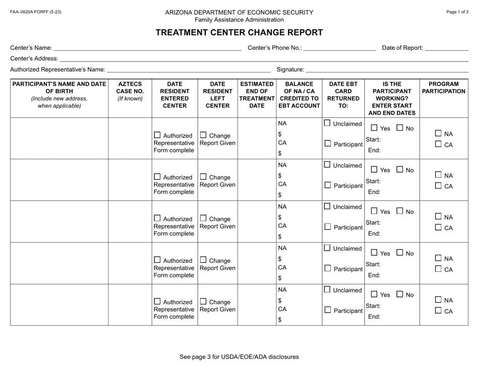 Form FAA-0620A Download Fillable PDF or Fill Online Treatment Center ...