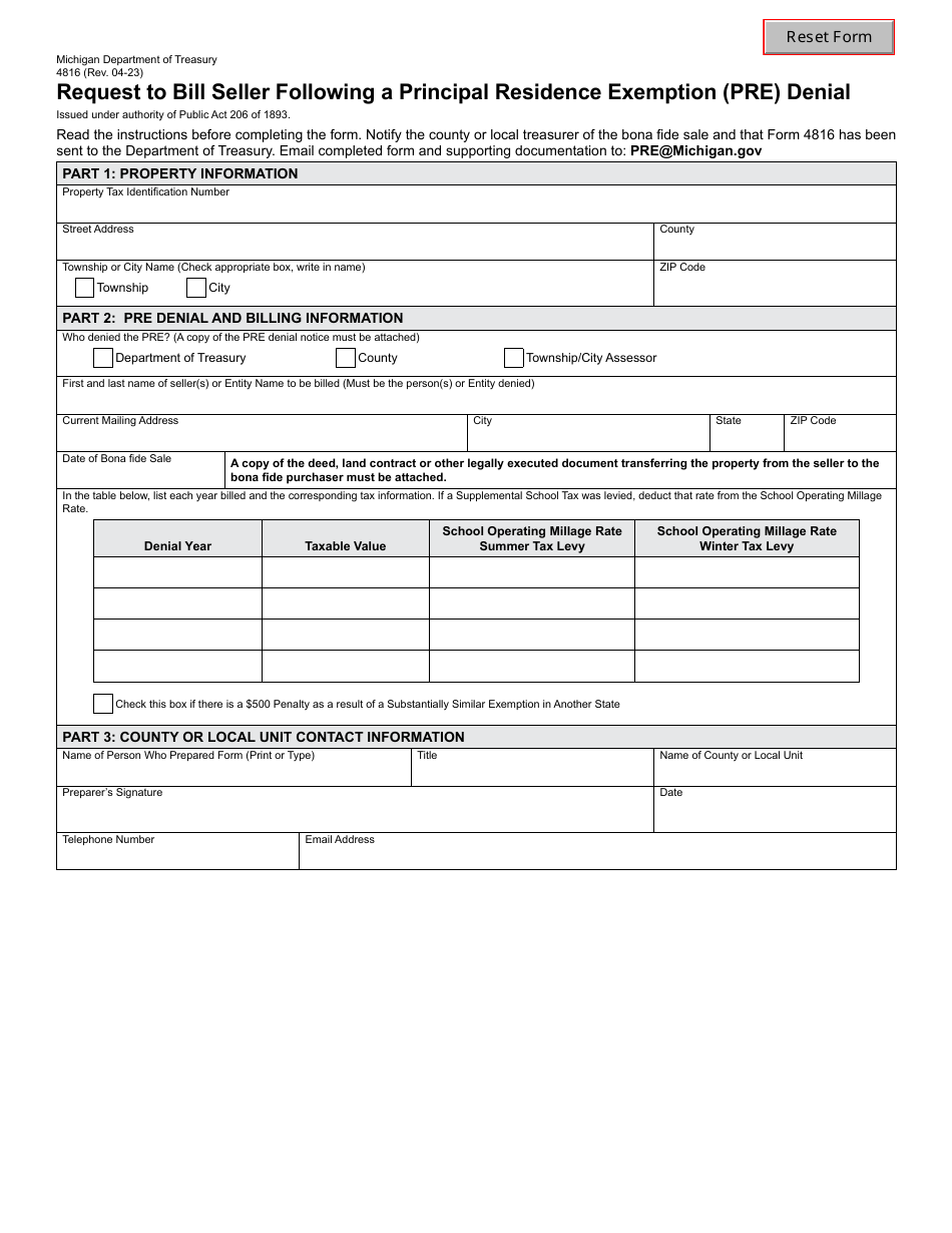 Form 4816 Download Fillable PDF or Fill Online Request to Bill Seller ...