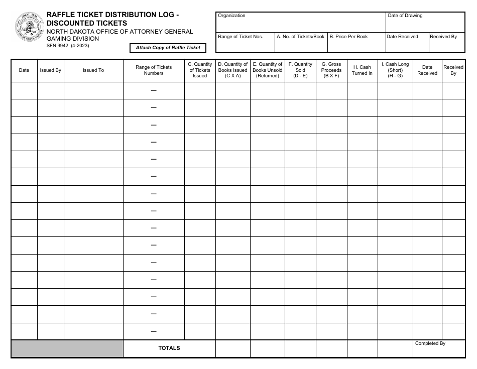 Form SFN9942 Download Fillable PDF or Fill Online Raffle Ticket ...
