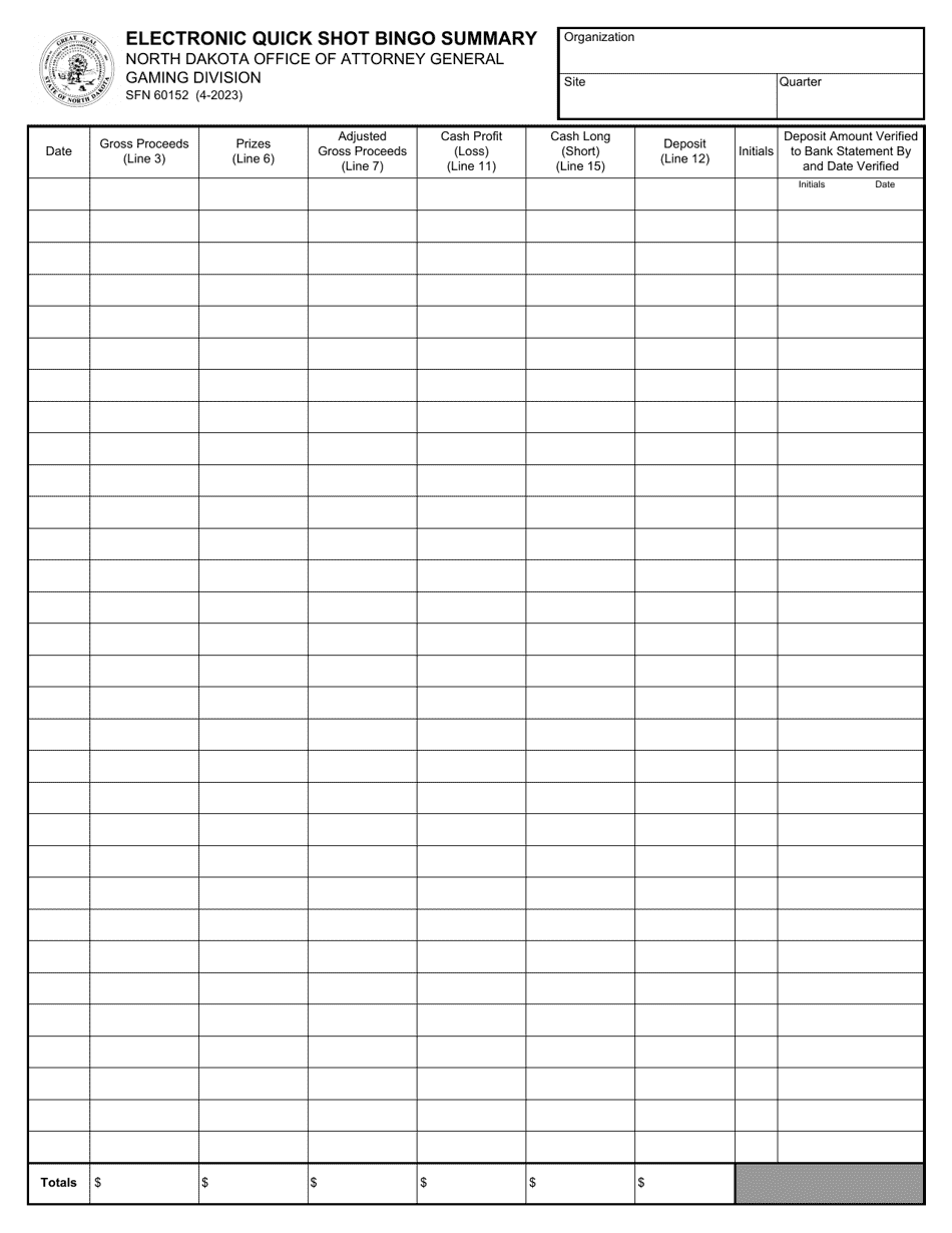 Form SFN60152 Download Fillable PDF or Fill Online Electronic Quick ...