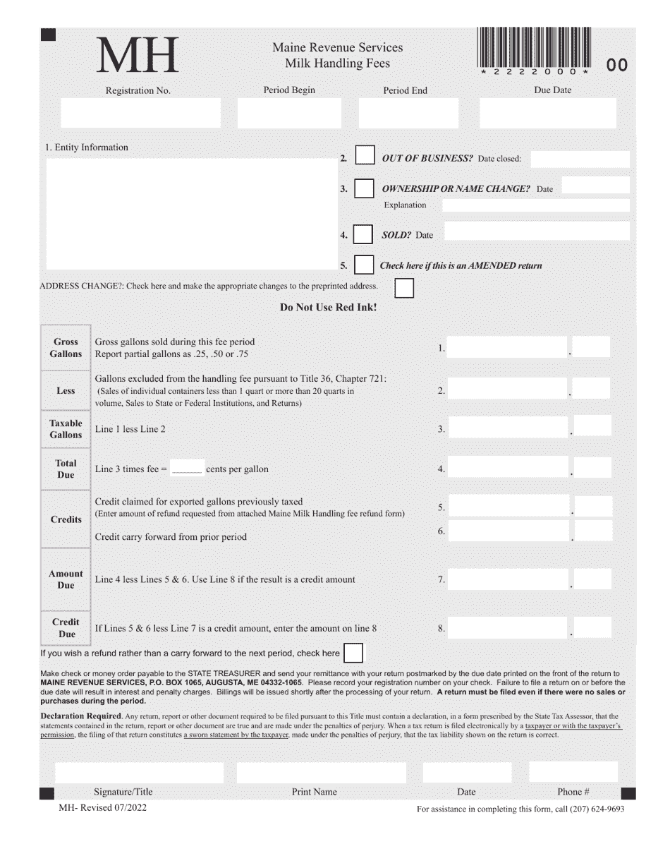 Form MH - Fill Out, Sign Online and Download Fillable PDF, Maine ...