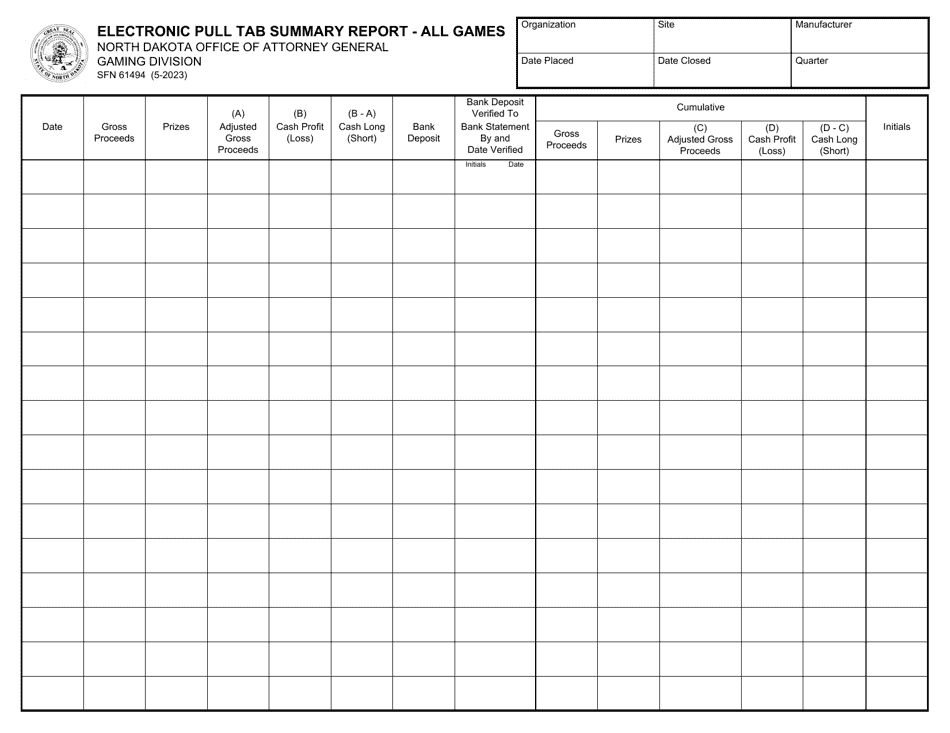Form SFN61494 - Fill Out, Sign Online and Download Fillable PDF, North ...