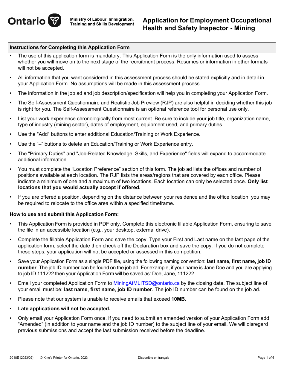 Form 2018E - Fill Out, Sign Online and Download Fillable PDF, Ontario ...
