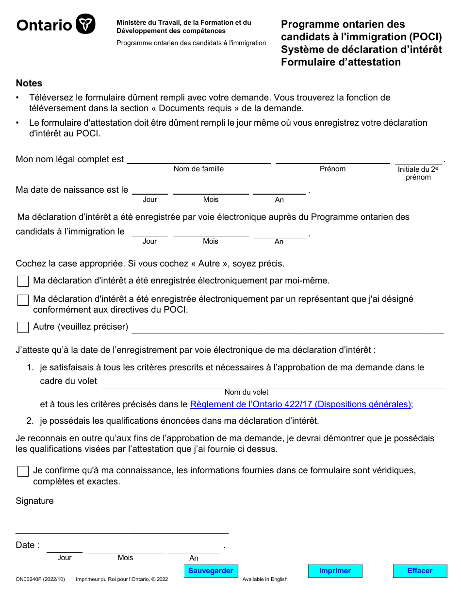 Forme ON00240F - Fill Out, Sign Online and Download Fillable PDF ...
