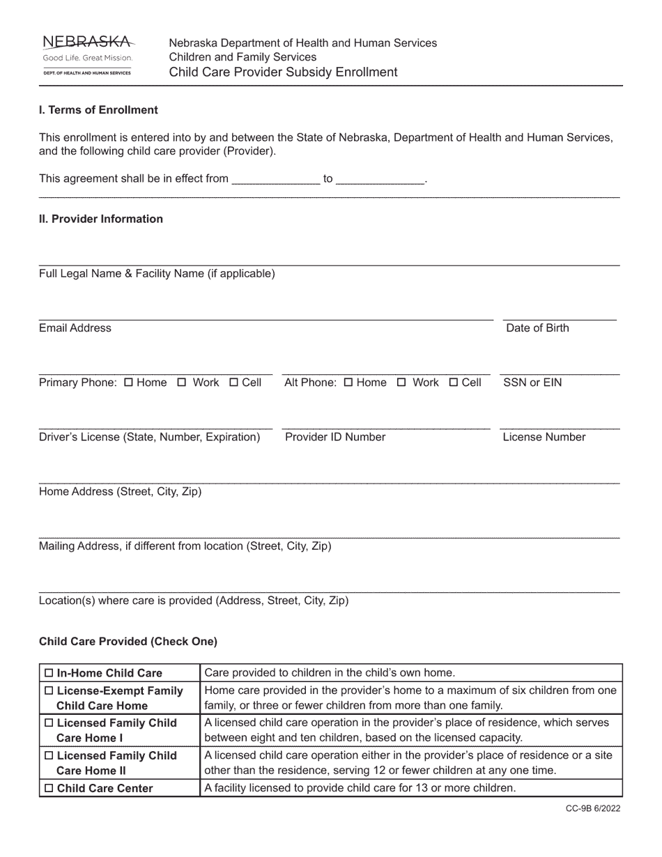 Form CC-9B Download Fillable PDF or Fill Online Child Care Provider ...