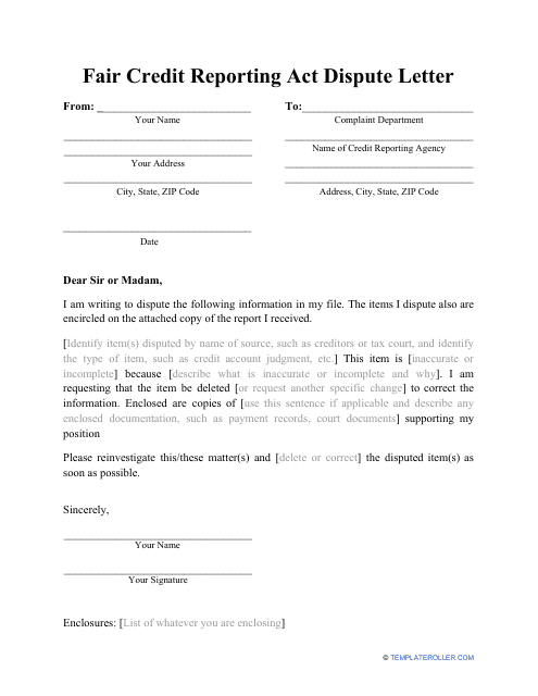 Credit Dispute Letter Format