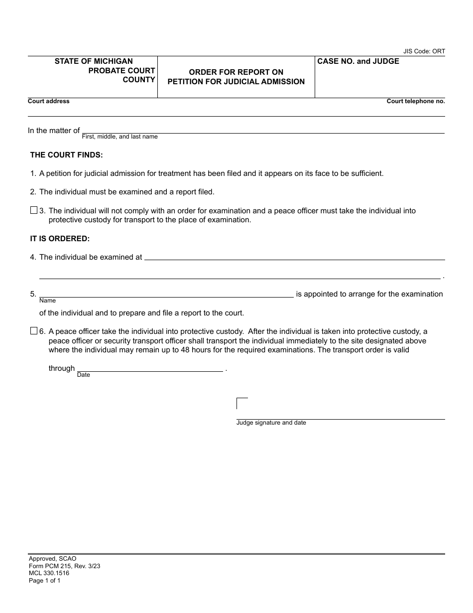 Form PCM215 Download Fillable PDF or Fill Online Order for Report on ...