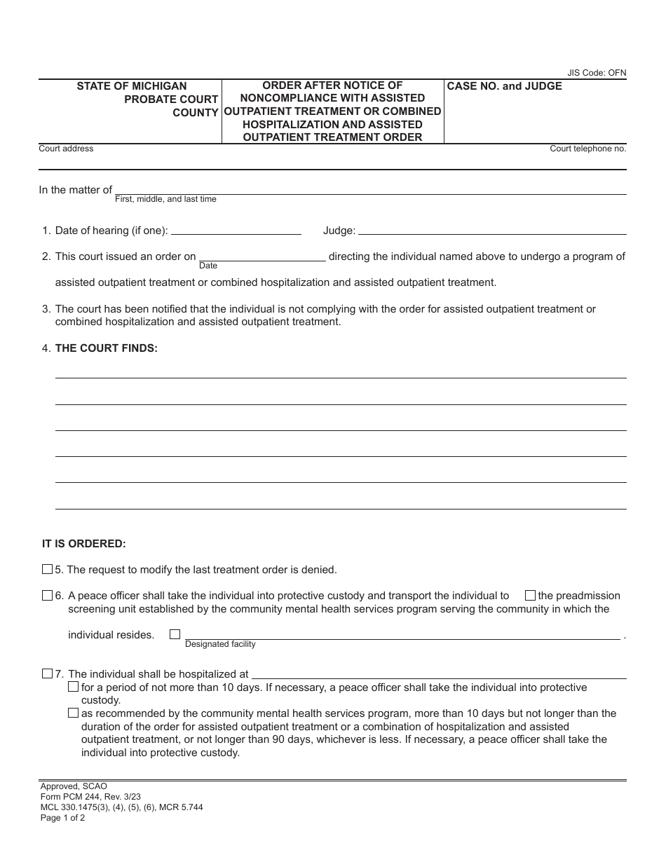 Form PCM244 - Fill Out, Sign Online and Download Fillable PDF, Michigan ...