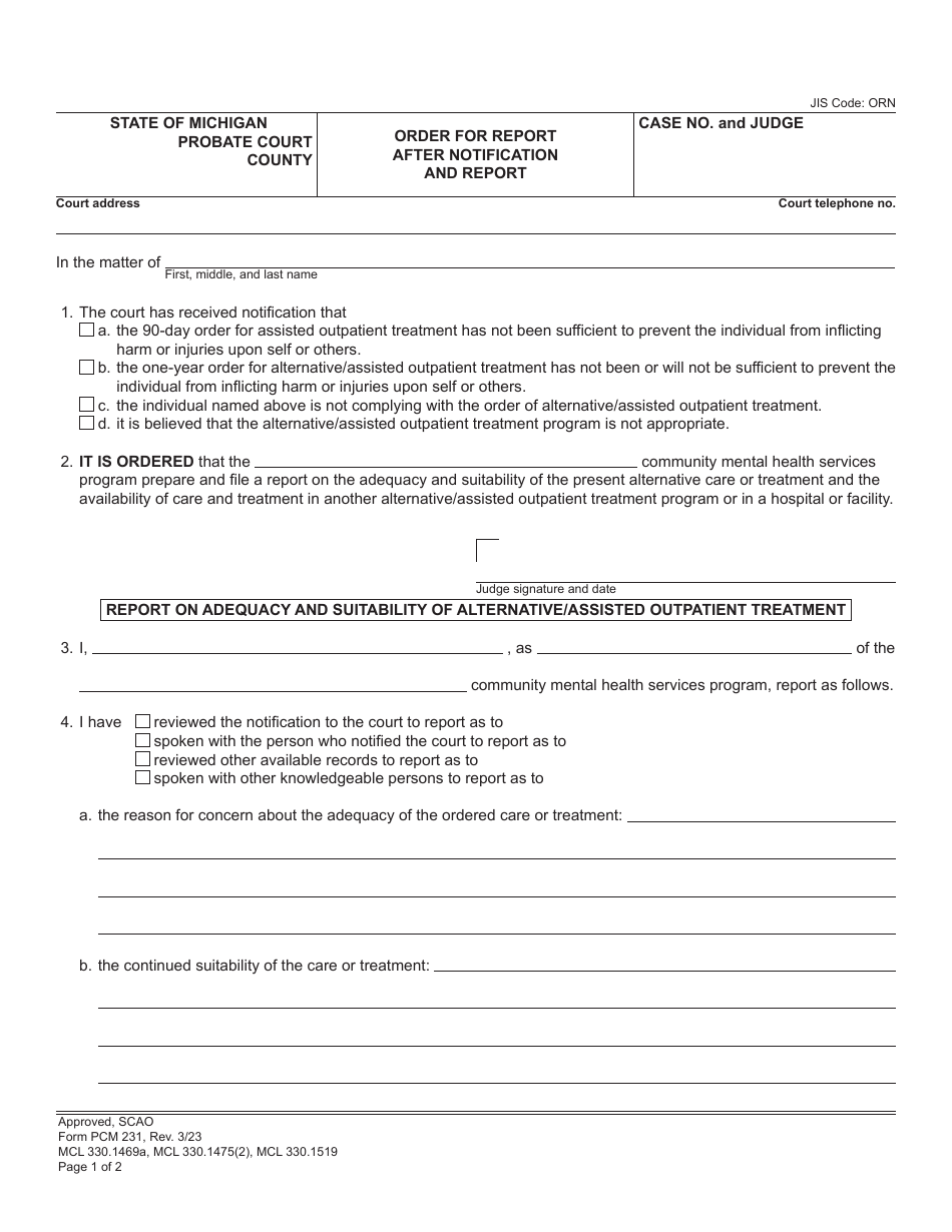 Form PCM231 Download Fillable PDF or Fill Online Order for Report After ...