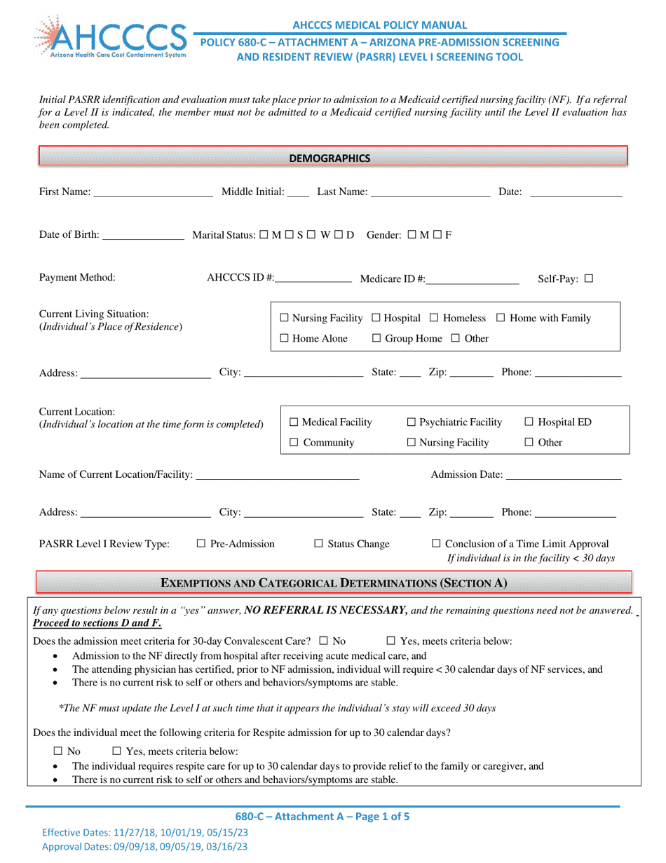 Arizona Policy 680-c - Arizona Pre-admission Screening and Resident ...