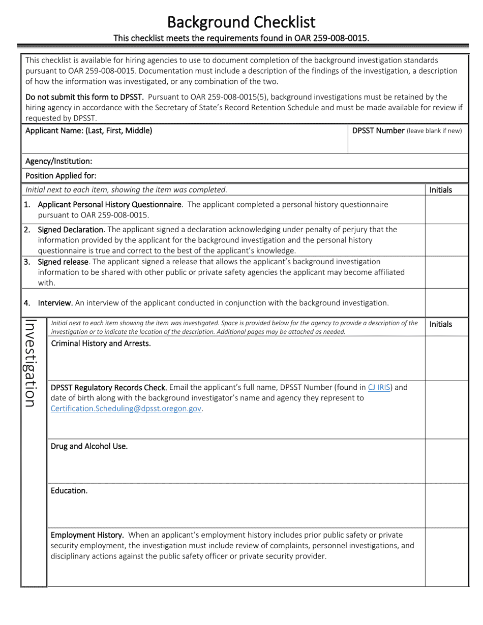 Oregon Background Checklist - Fill Out, Sign Online and Download PDF ...