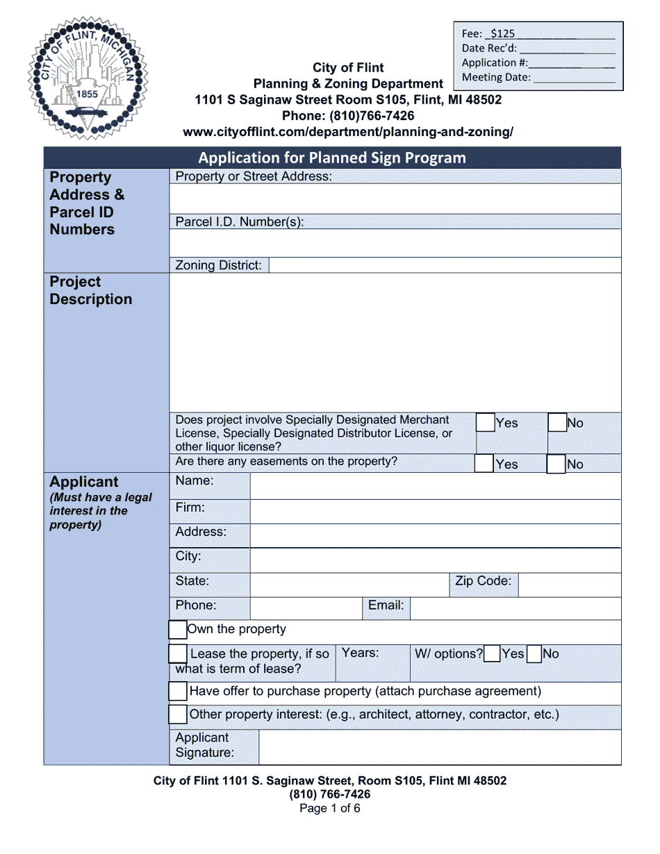 City of Flint, Michigan Application for Planned Sign Program - Fill Out, Sign Online and ...