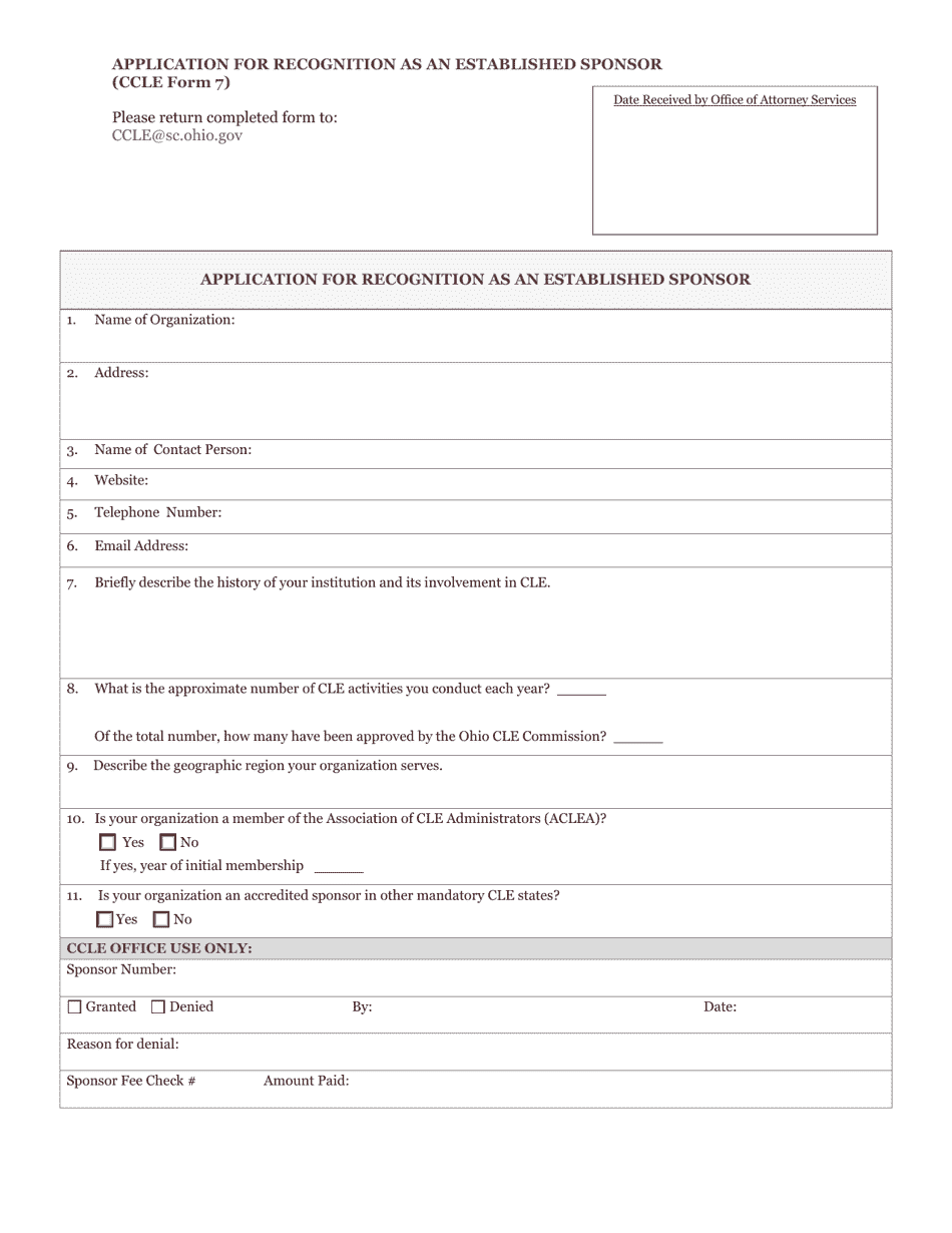 CCLE Form 7 - Fill Out, Sign Online and Download Fillable PDF, Ohio ...