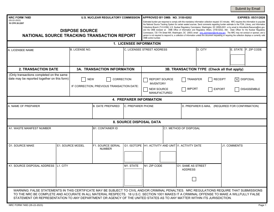 NRC Form 748D - Fill Out, Sign Online and Download Fillable PDF ...