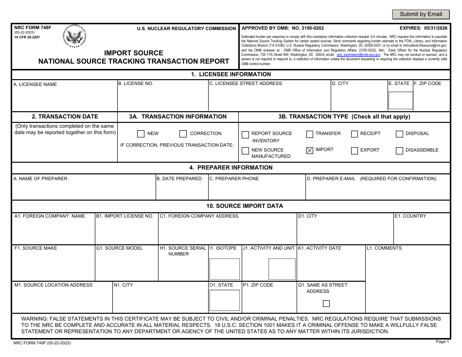 NRC Form 748F Download Fillable PDF or Fill Online National Source ...
