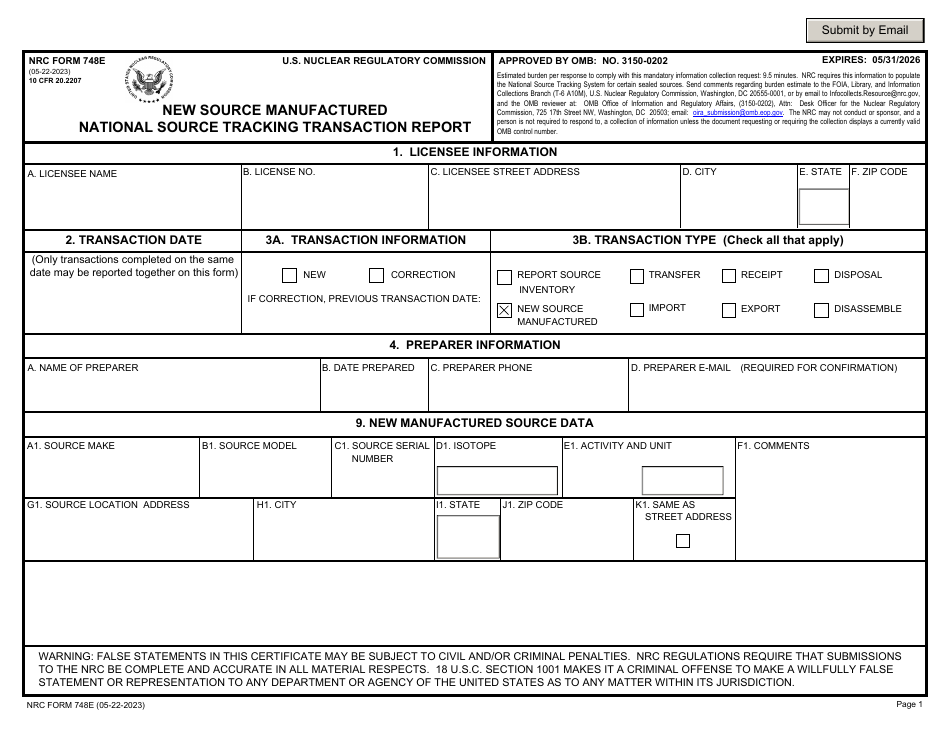 NRC Form 748E Download Fillable PDF or Fill Online National Source ...