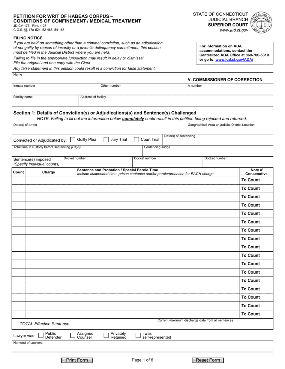 Form JD-CV-176 - Fill Out, Sign Online and Download Fillable PDF ...