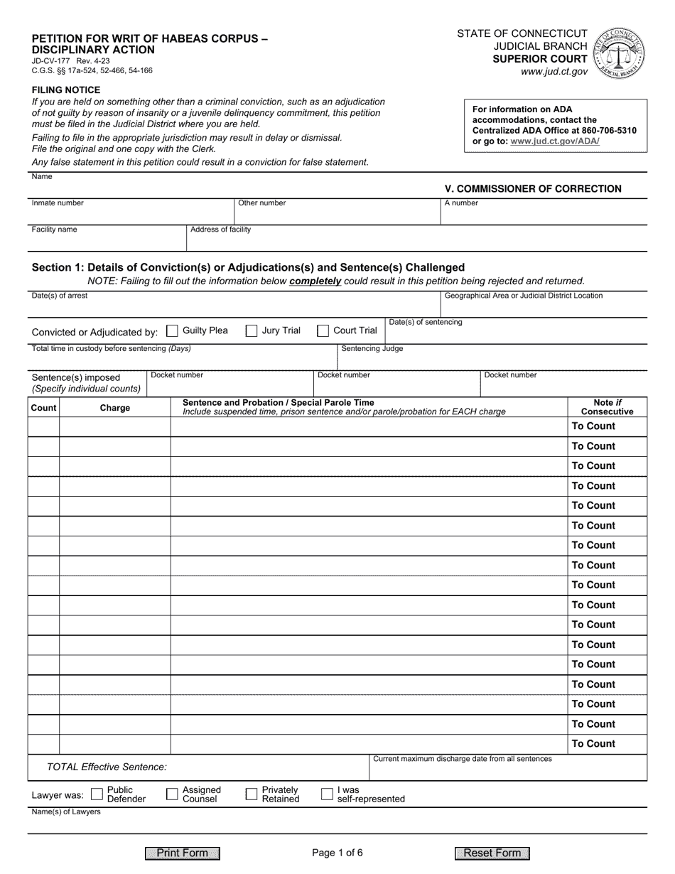 Form JD-CV-177 - Fill Out, Sign Online and Download Fillable PDF ...