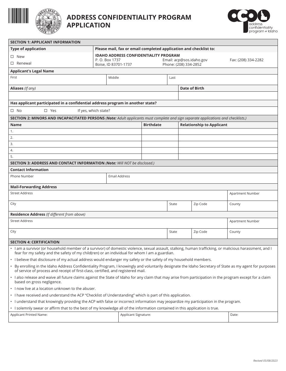 Idaho Address Confidentiality Program Application - Fill Out, Sign ...
