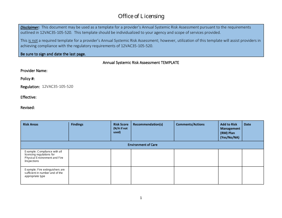 Virginia Annual Systemic Risk Assessment Template - Fill Out, Sign ...