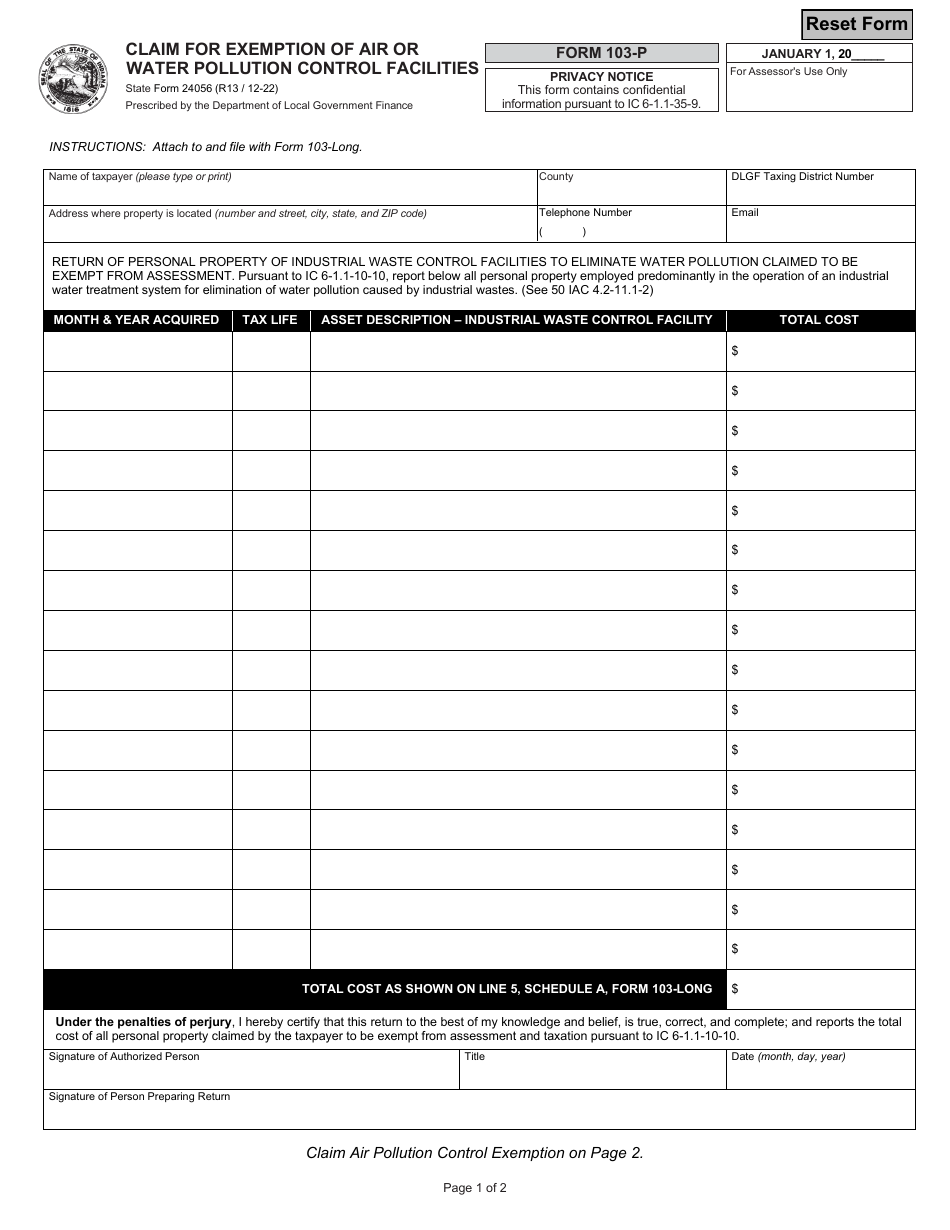 State Form 24056 (103-P) Download Fillable PDF or Fill Online Claim for ...