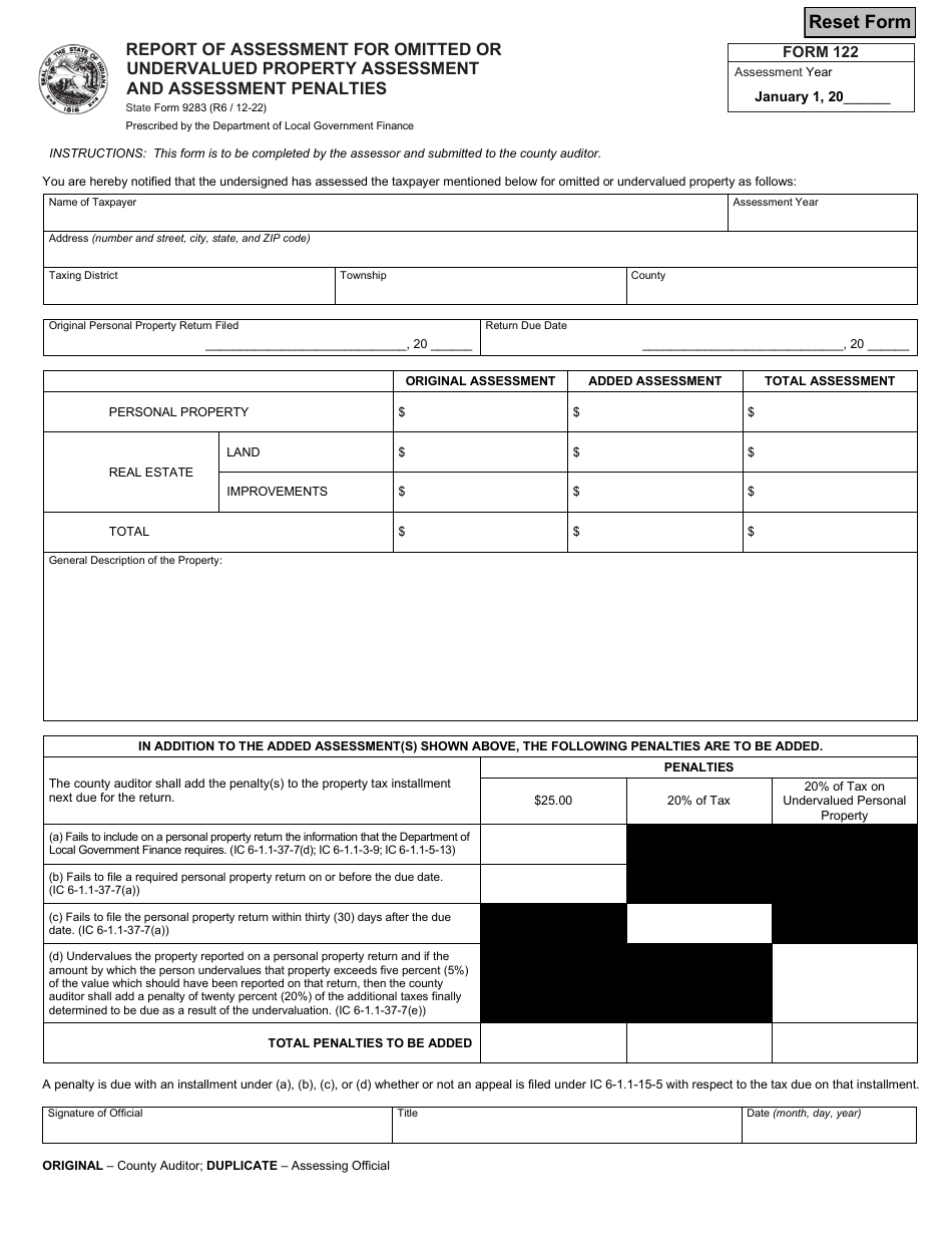 State Form 9283 (122) Download Fillable PDF or Fill Online Report of ...