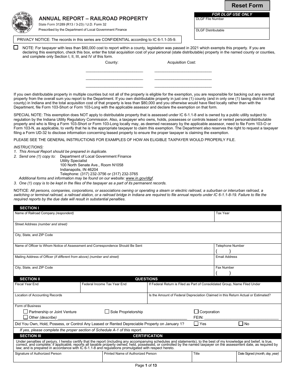 State Form 31289 (U.D. Form 32) Download Fillable PDF or Fill Online ...
