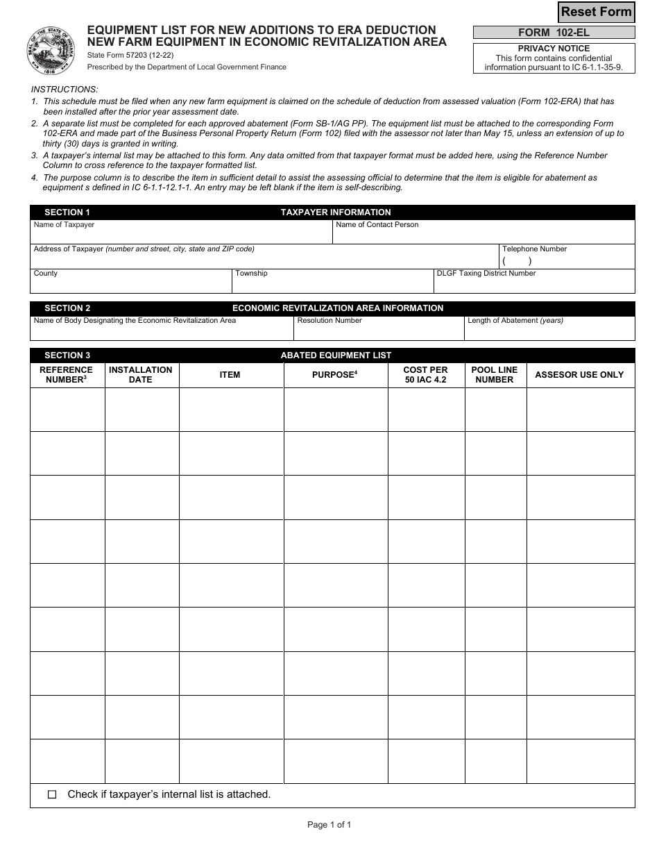 State Form 57203 (102-EL) - Fill Out, Sign Online and Download Fillable ...