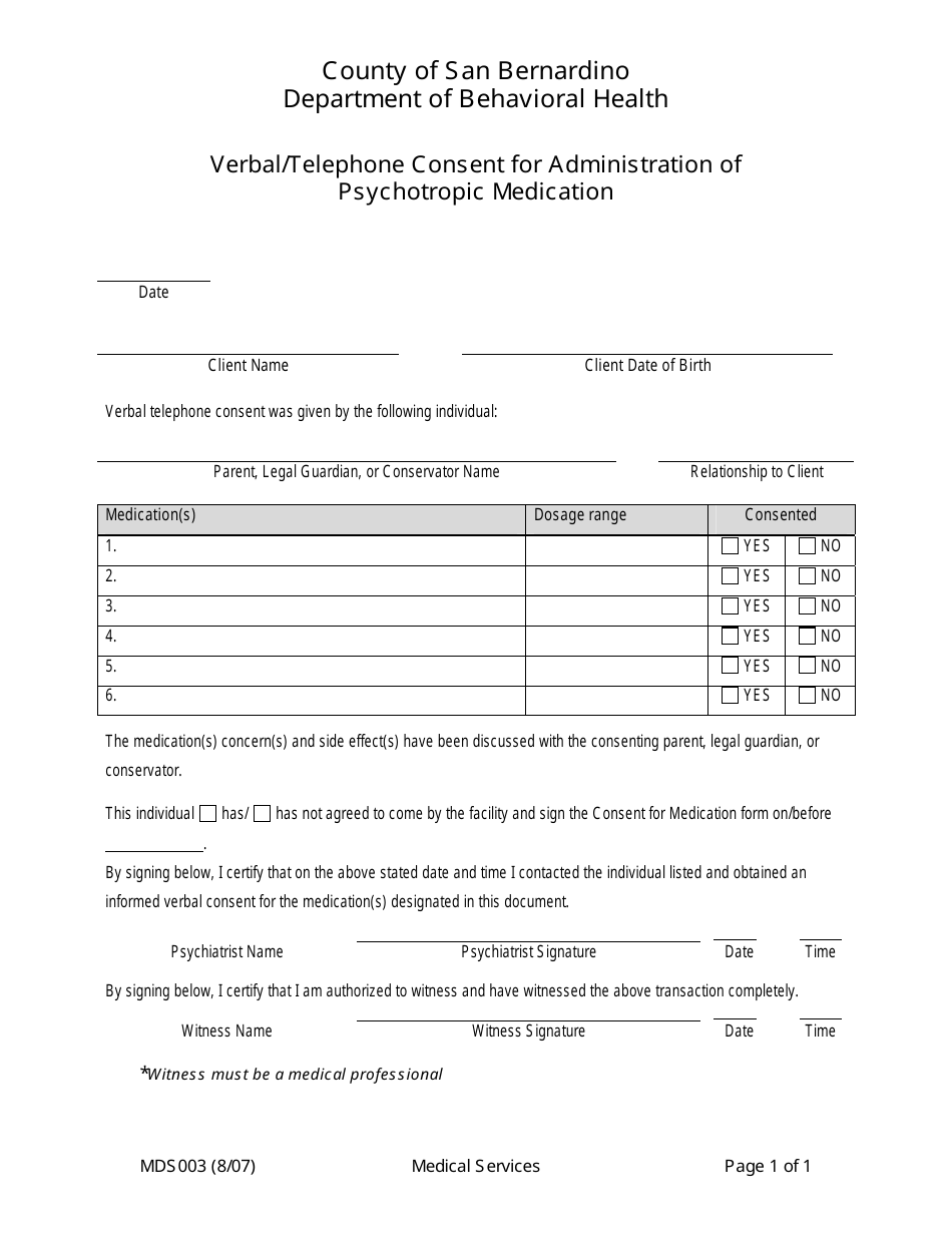Form MDS003 - Fill Out, Sign Online and Download Fillable PDF, San ...