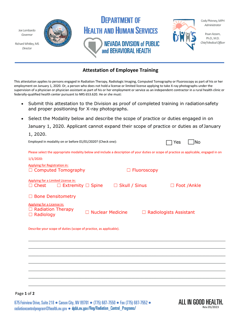 Nevada Attestation of Employee Training Download Fillable PDF 2020 ...